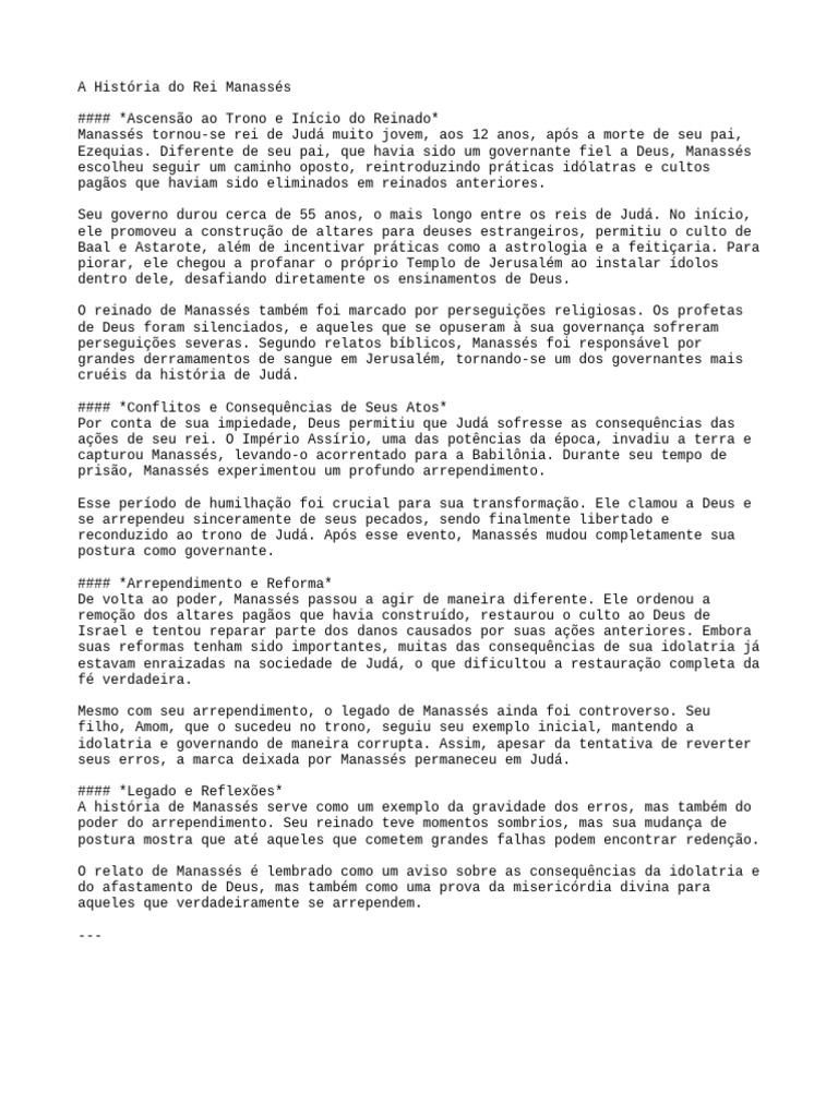 A História Do Rei Manassés | PDF | Reino de Judá