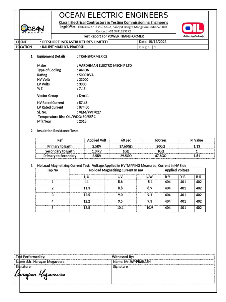Offshore Transformer Kalipit | PDF | Transformer | Power Engineering