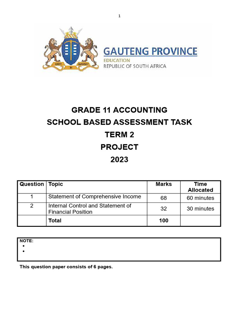Grade 11 Accounting Project Term 2 2023 | PDF | Debits And Credits | Banks