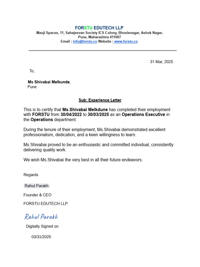 Experience Shivani | PDF