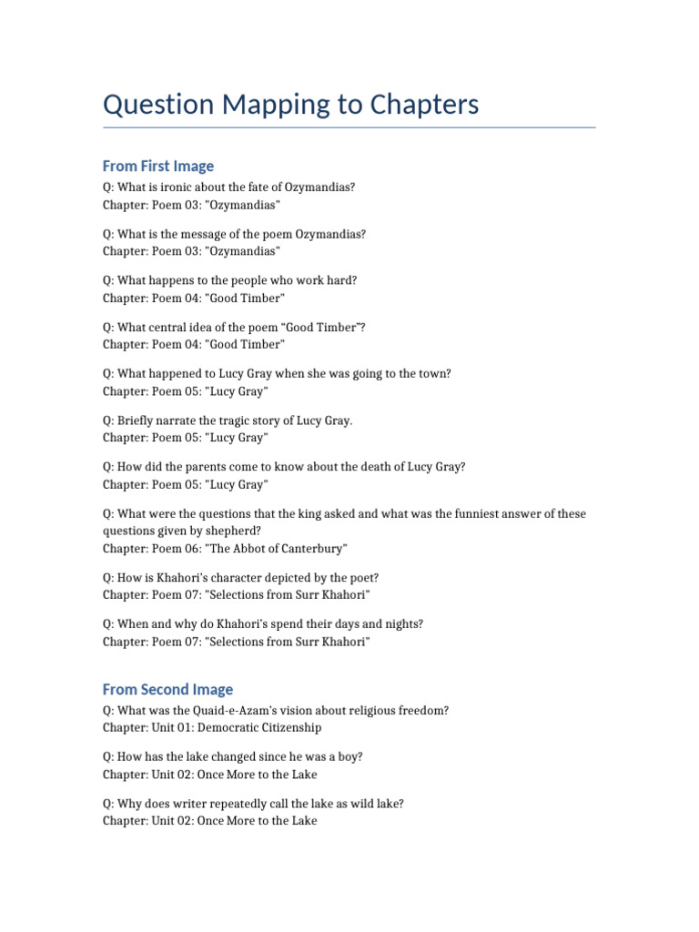 Question Chapter Mapping | PDF | Poetry