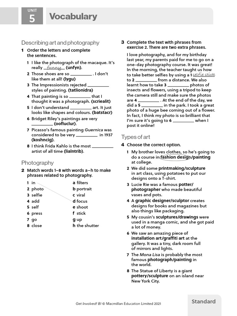 GI B1 U5 Vocabulary Standard | PDF | The Arts