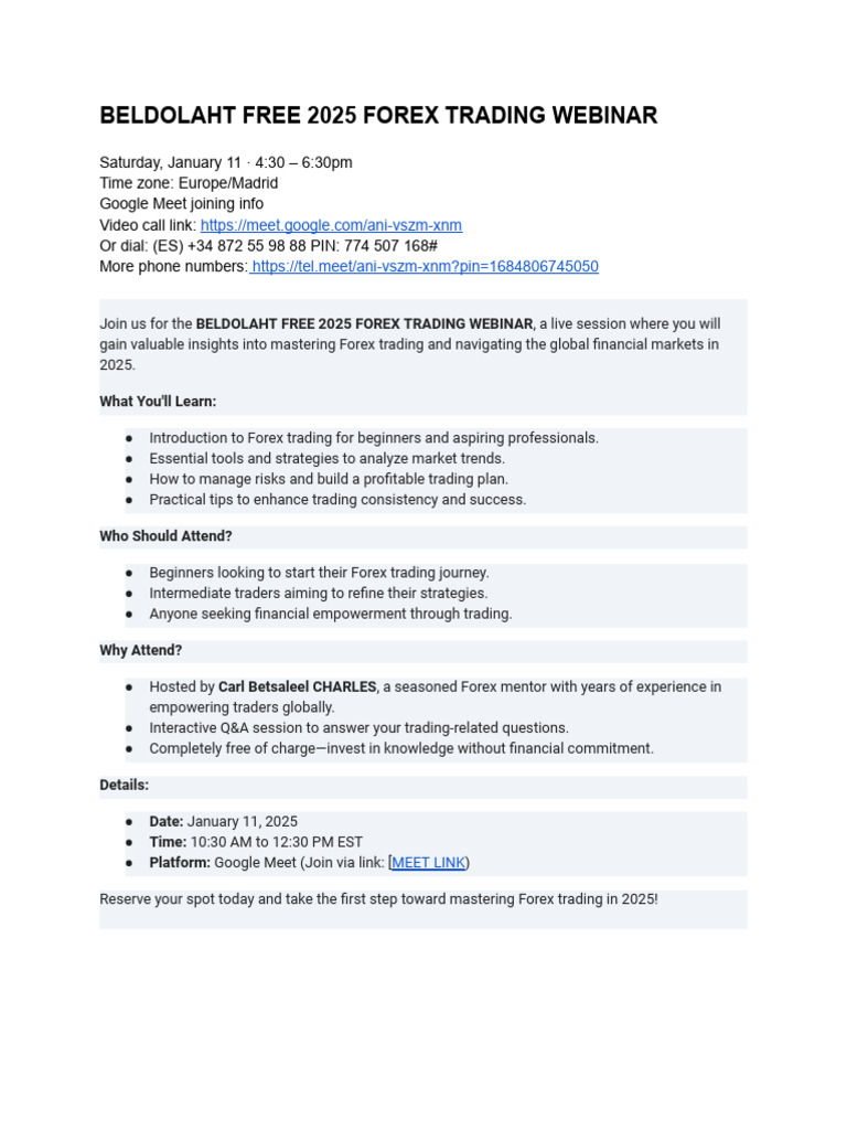 Beldolaht Free 2025 Forex Trading Webinar | PDF