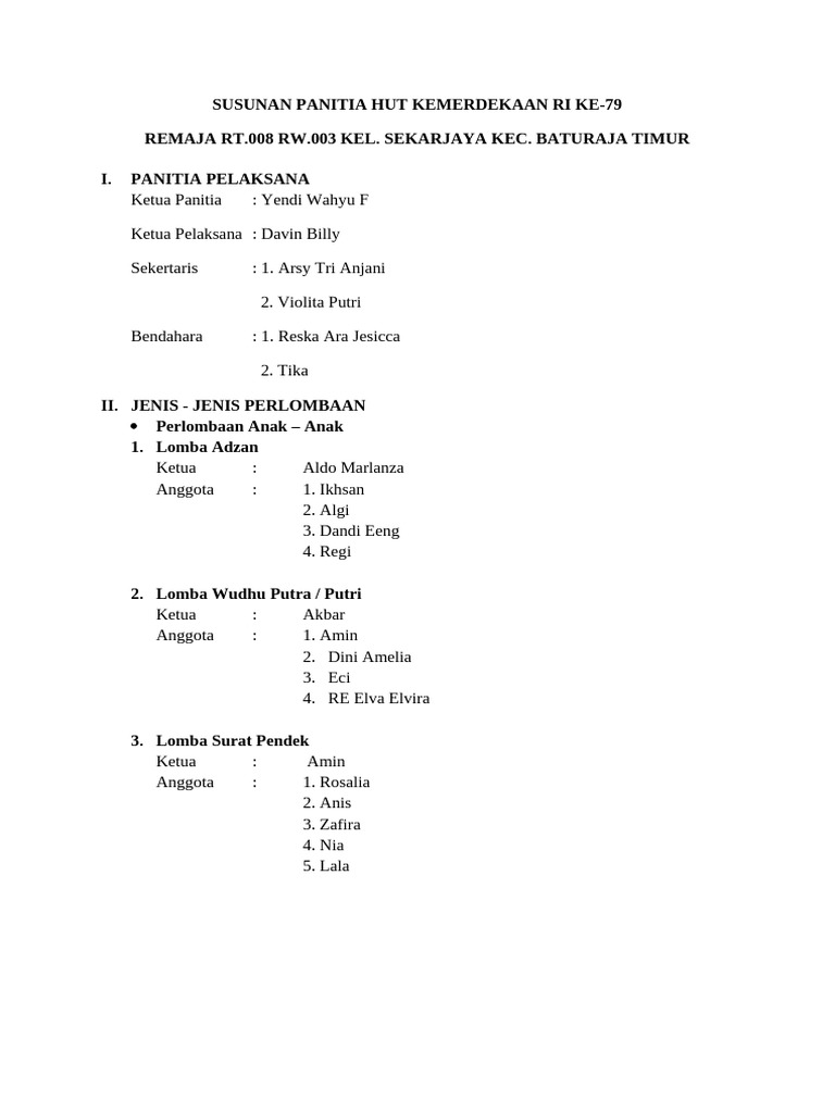 Susunan Panitia Hut Ri 79 Fix | PDF