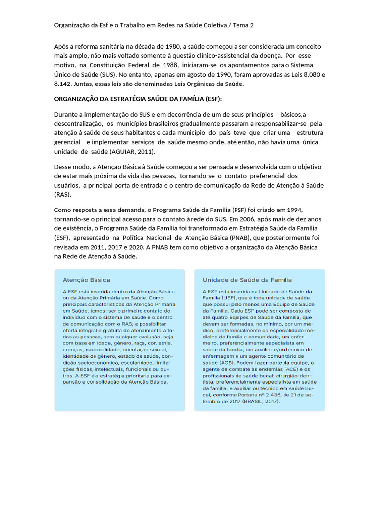 Organização da ESF na Saúde Coletiva | PDF | Família
