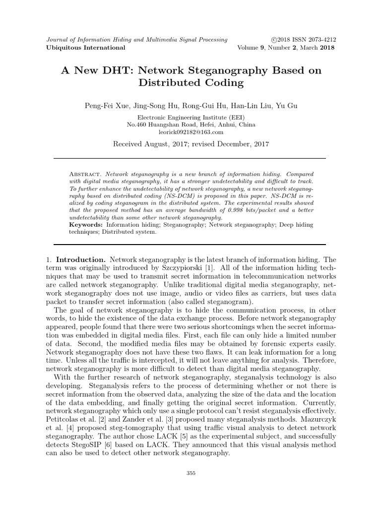 A New DHT Network Steganography Based On Distributed Coding 2018 | PDF | Telecommunications ...