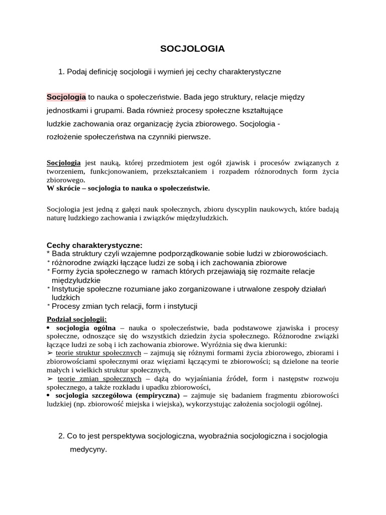 Socjologia Zagadnienia | PDF