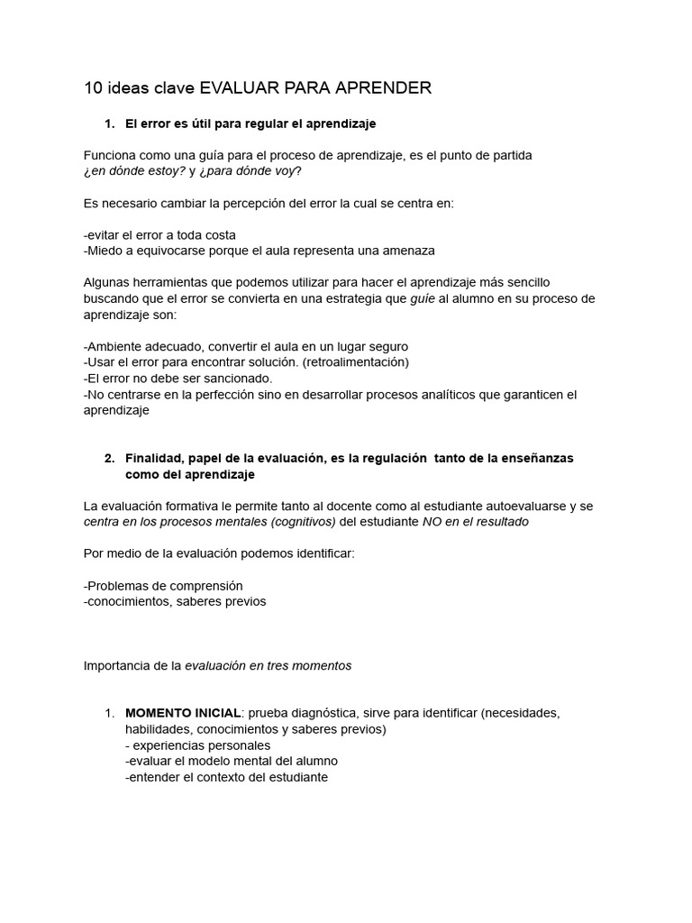 RESUMEN Evaluar para Aprender | PDF | Evaluación | Aprendizaje