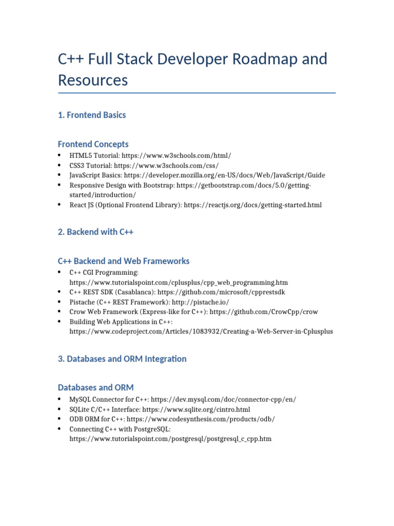 C++ Full Stack Developer Roadmap | PDF