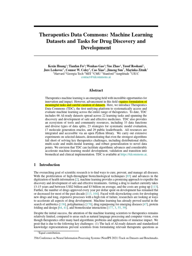 therapeutics_data_commons_mach | PDF | Machine Learning | Drug Discovery