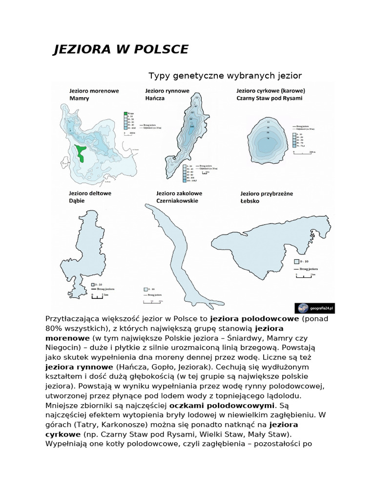 Jeziora W Polsce: Typy Genetyczne Wybranych Jezior | PDF