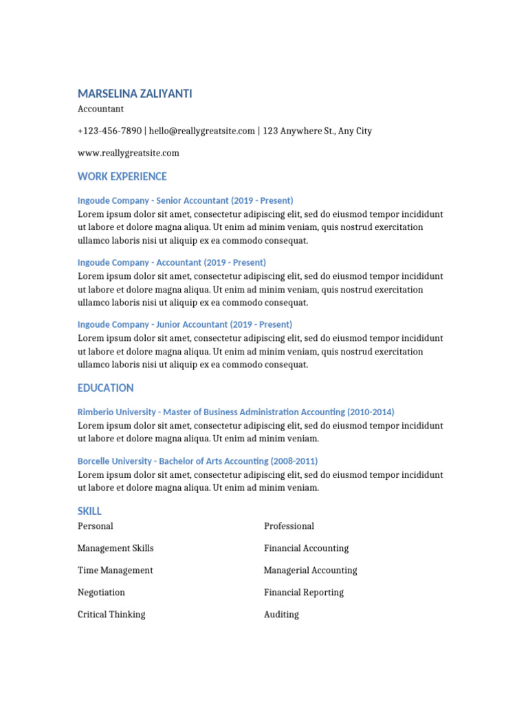 Marselina Zaliyanti - Accountant Profile | PDF