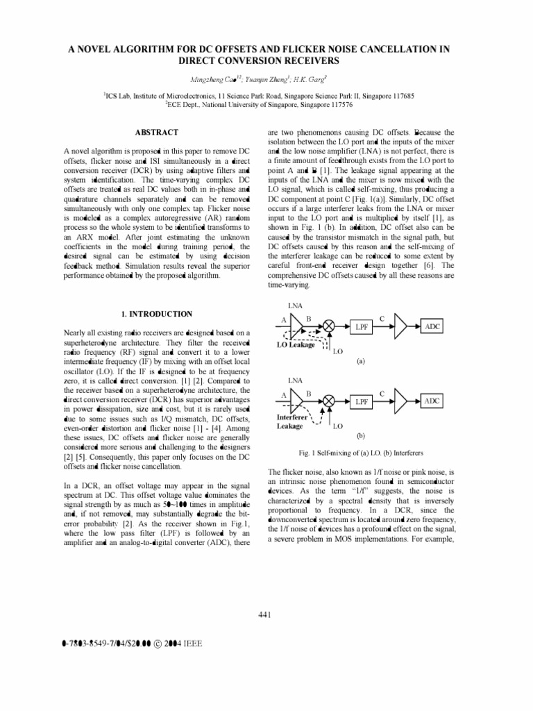A Novel Algorithm For DC Offsets and Flicker Noise Cancellation in Direct Conversion Receivers ...