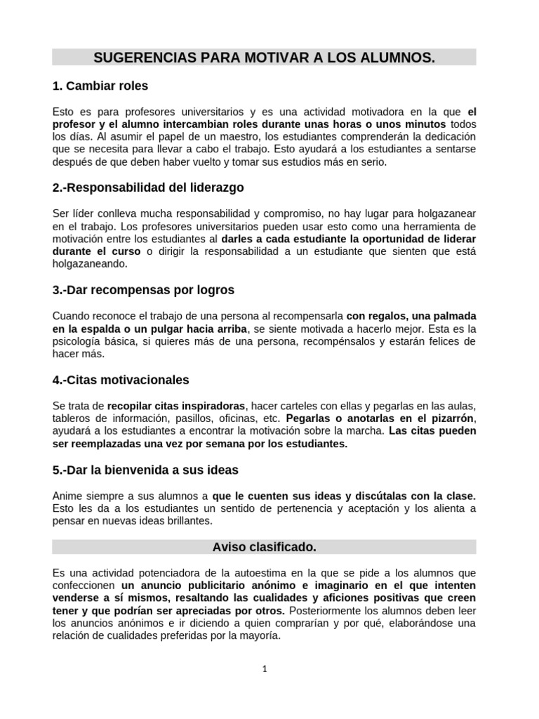 8.-Sugerencias para Motivar A Los Alumnos | PDF | Sicología