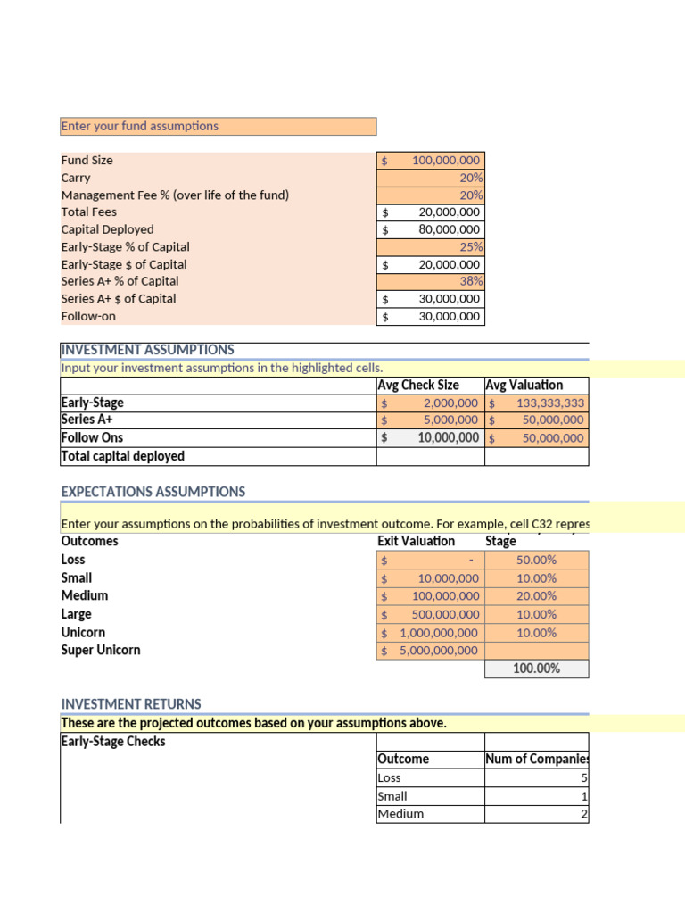 Basic Venture Fund Model | PDF | Valuation (Finance) | Investing