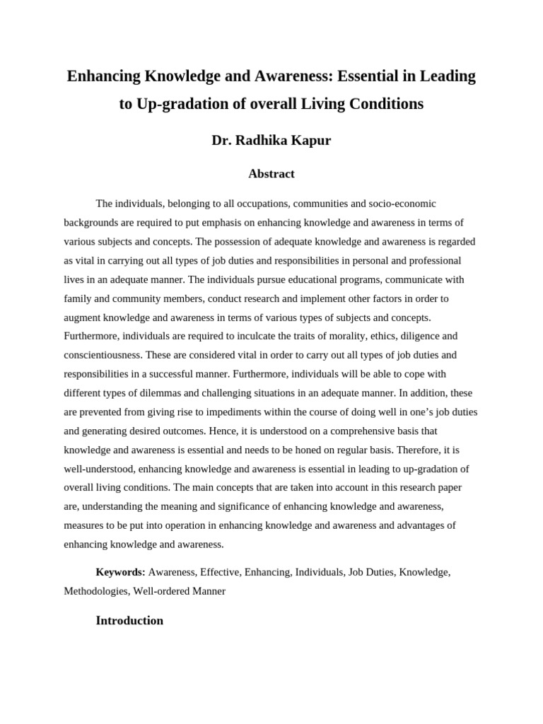 Enhancing Knowledgeand Awareness 20 | PDF | Knowledge | Lesson Plan