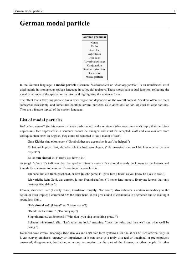 German Modal Particle: List of Modal Particles | PDF | Semantics | Morphology