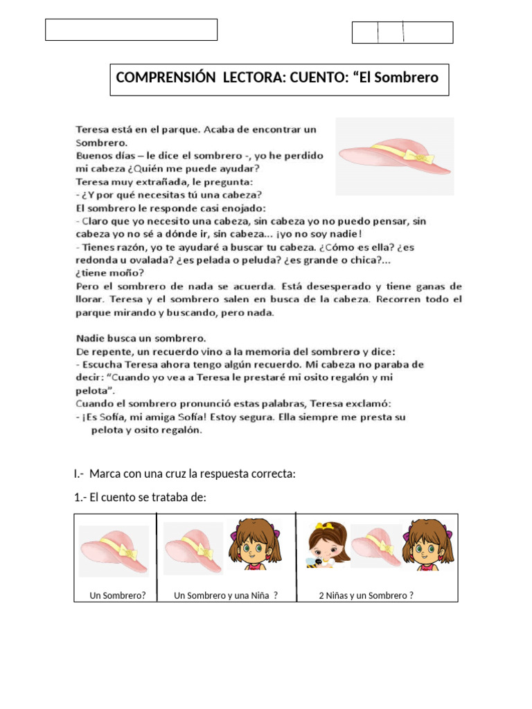 Actividades del Cuento "El Sombrero" | PDF