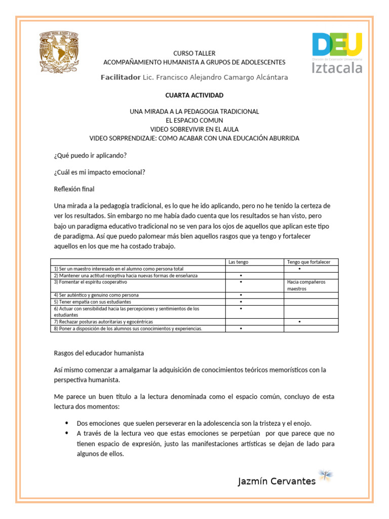 Cuarta Actividad | PDF | Las emociones | Pedagogía