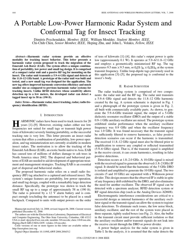 A Portable Low-Power Harmonic Radar System and Conformal Tag For Insect ...