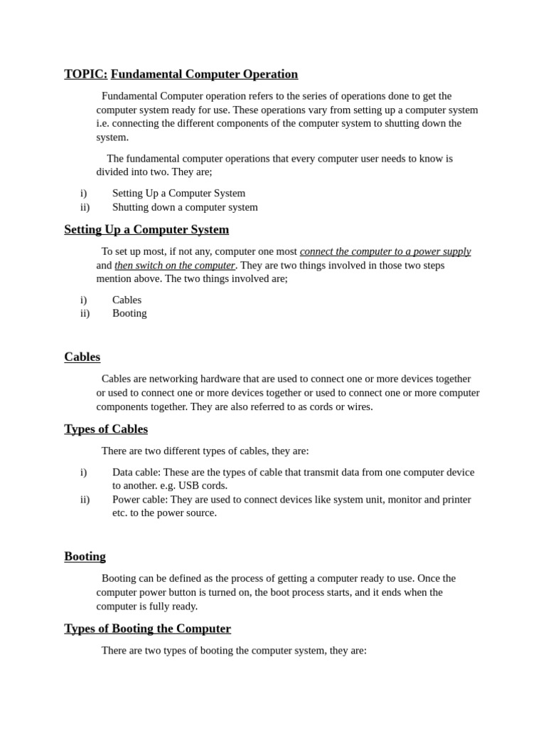Fundamental Computer Operation | PDF | Booting | Usb
