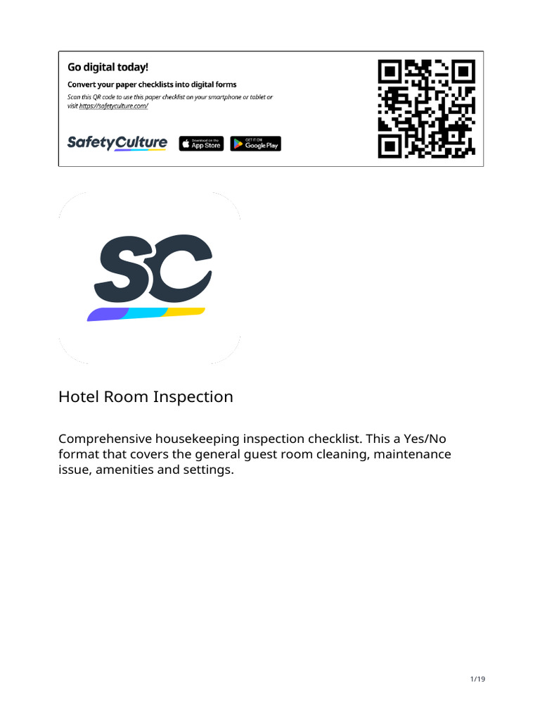 Hotel Room Inspection Checklist PDF | PDF | Bathroom | Shower
