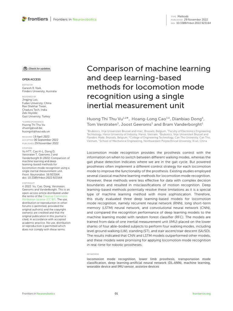 Comparison of machine learning and deep learning-based methods for locomotion mode recognition ...
