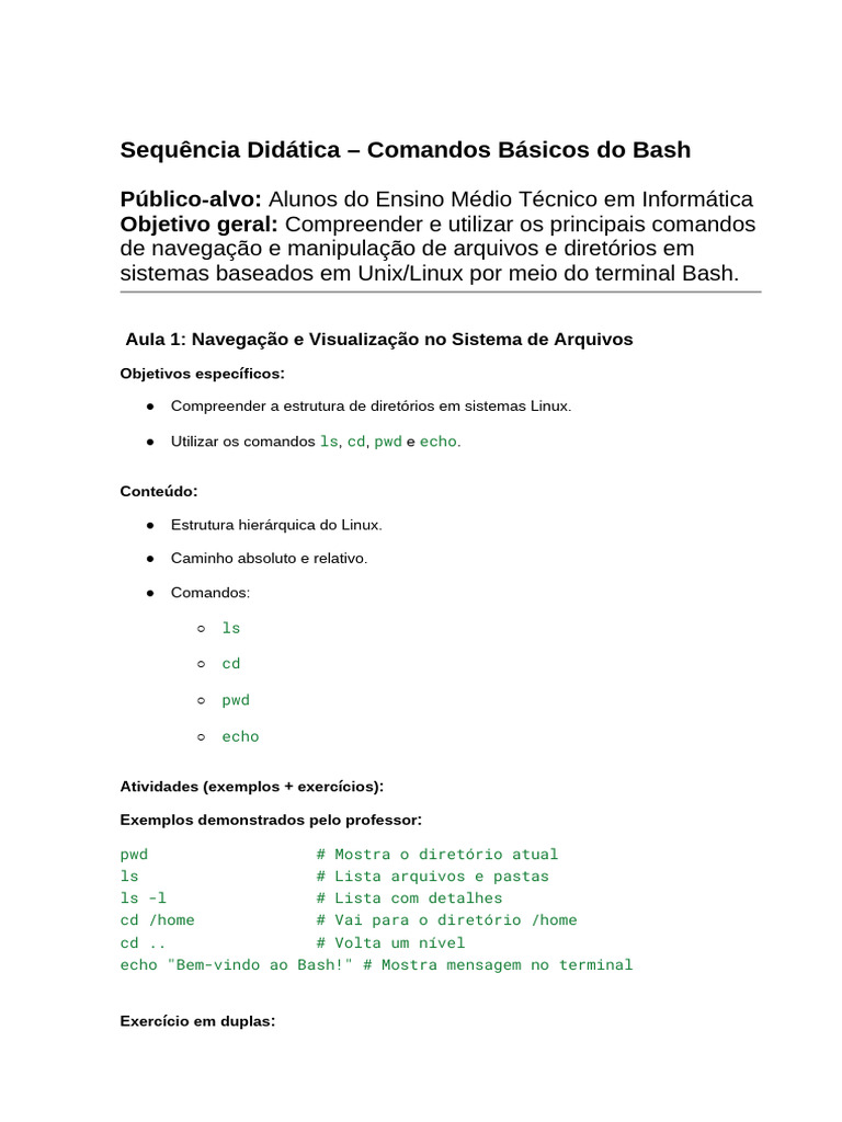 Aulas SO - Comandos Básicos Do Bash | PDF | Diretório (informática ...