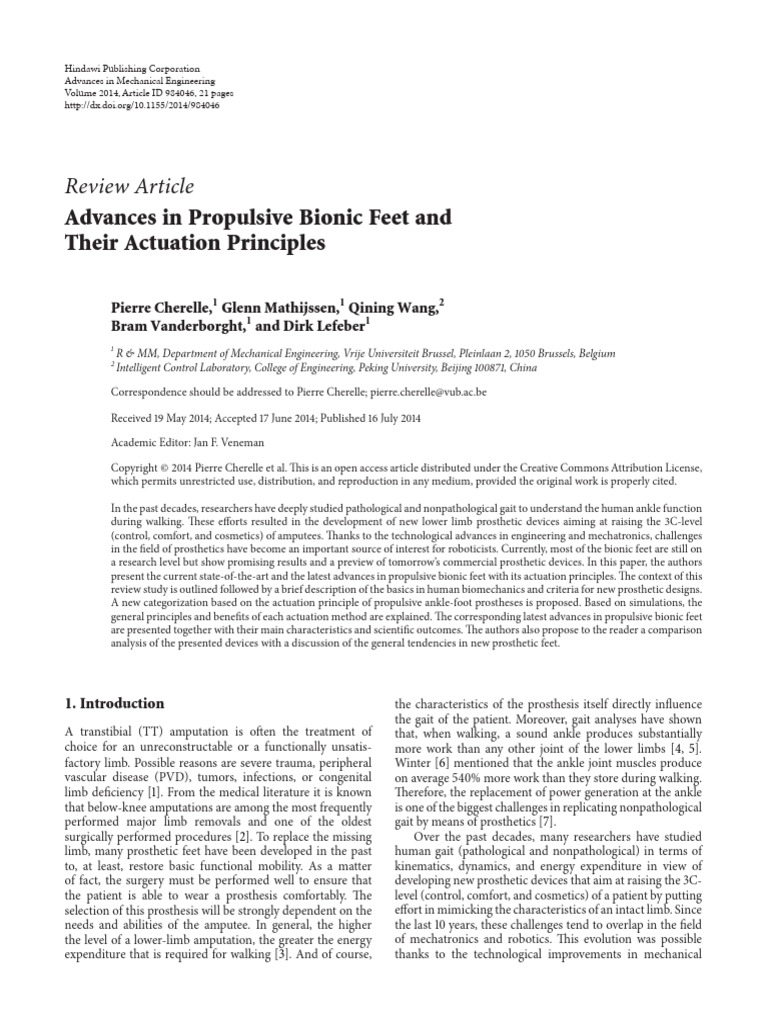 Review Article Advances in Propulsive Bionic Feet | PDF | Prosthesis ...