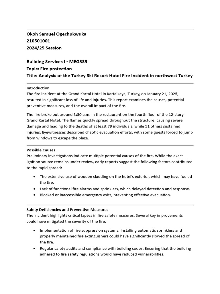 Fire Safety Analysis: Grand Kartal Hotel | PDF | Fires | Emergency ...