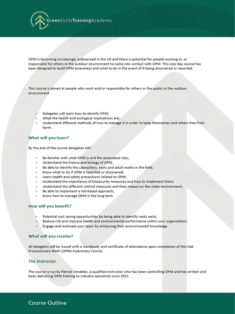 Course Outline Oak Processionary Moth OPM Awareness | PDF | Natural ...