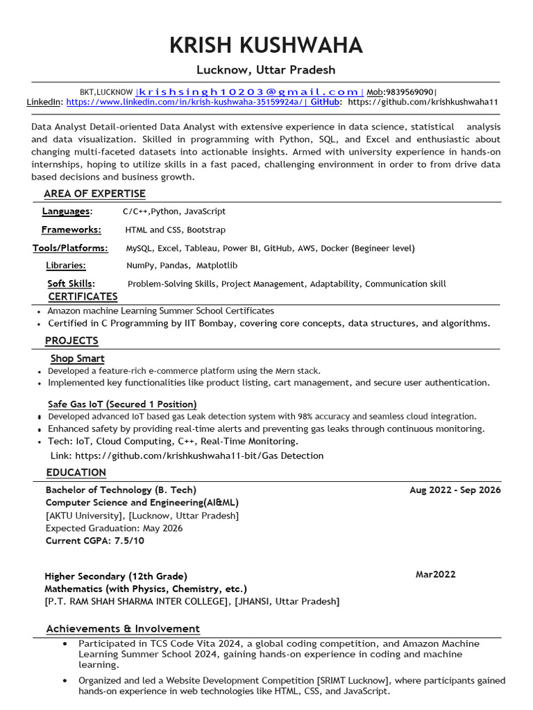 Krish Kushwaha Resume (1) (1) - 19 | PDF | Internet Of Things | Web Development