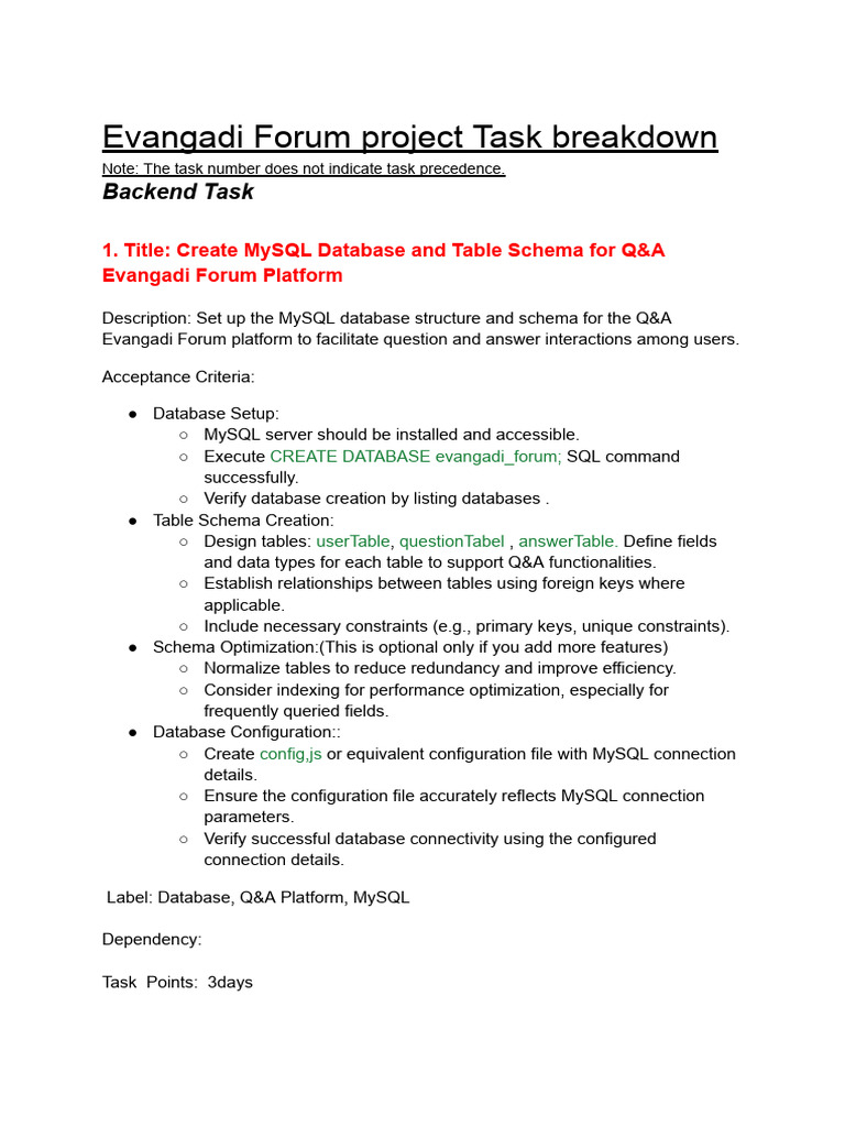 Evangadi Forum Project Task Breakdown Content 1735139057111 | PDF | Databases | My Sql