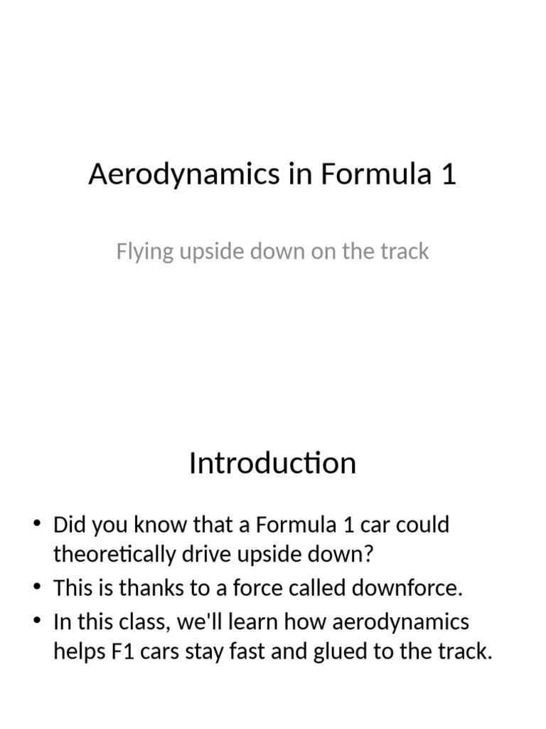 Aerodynamics in F1 Presentation | PDF
