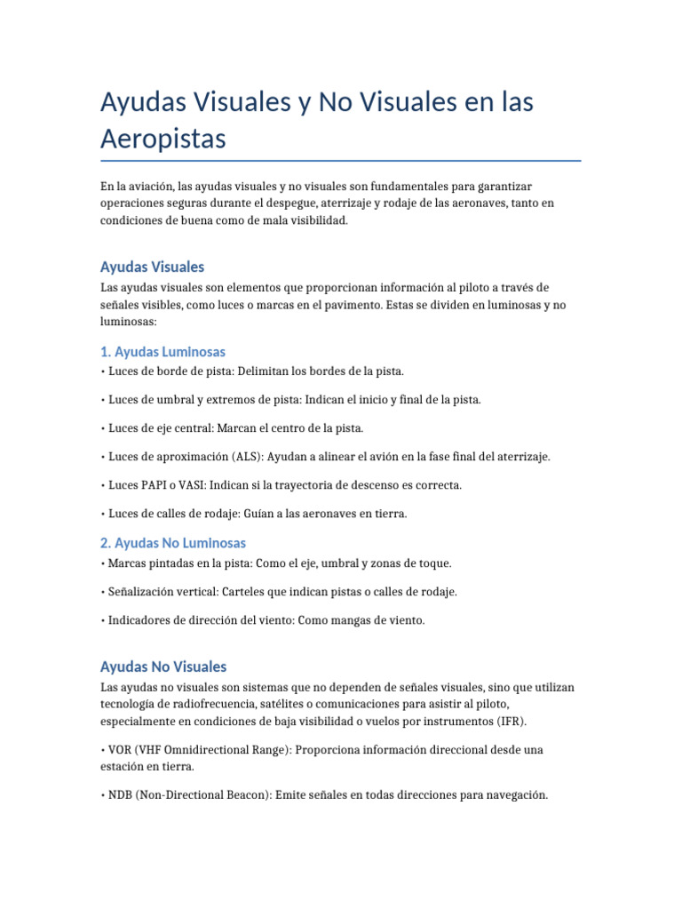 Ayudas Visuales y No Visuales en Aeropistas | PDF
