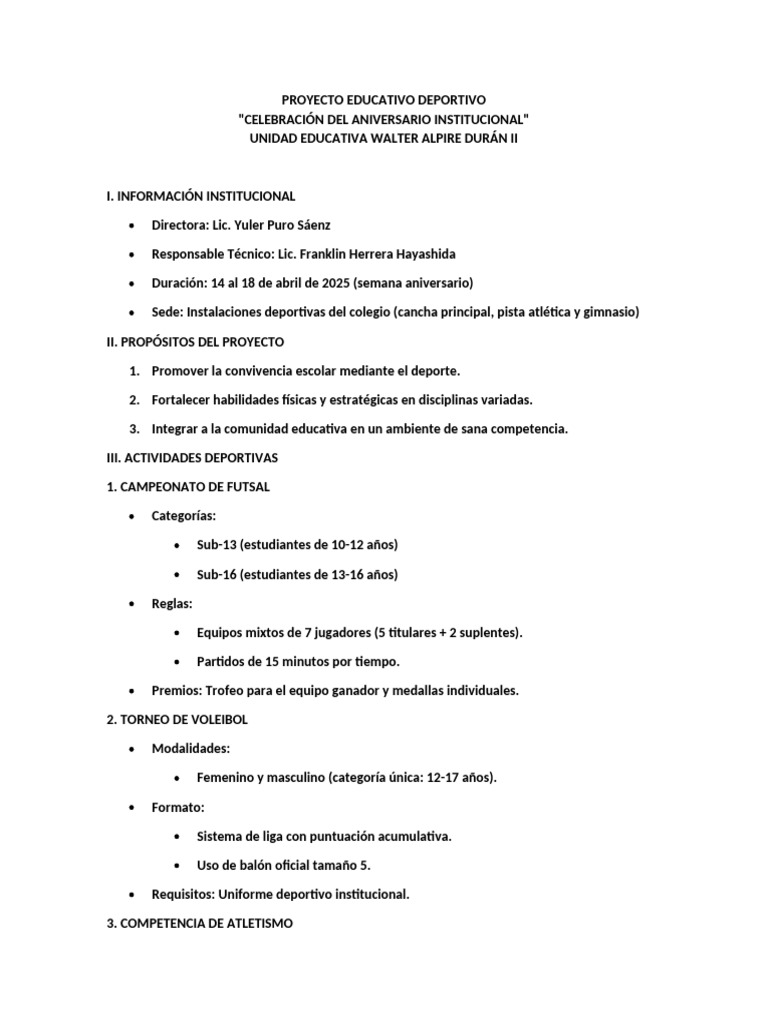 PROYECTO EDUCATIVO DEPORTIVO WAD II | PDF | Deporte del atletismo ...