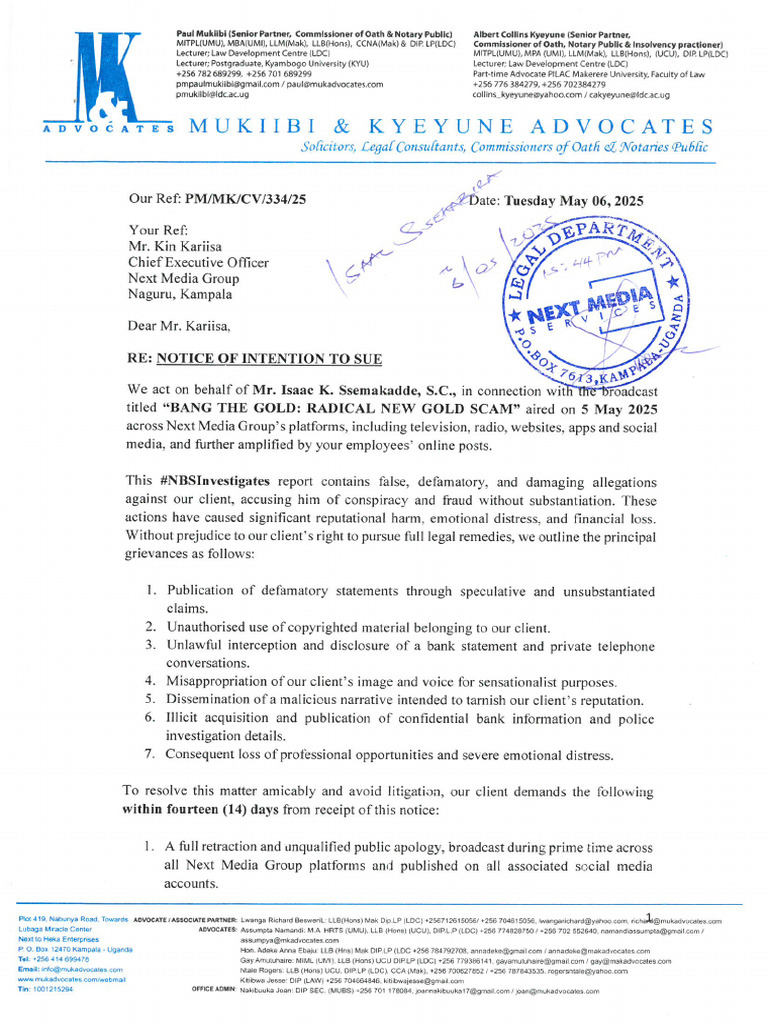 RNB Notice To Sue NBS | PDF