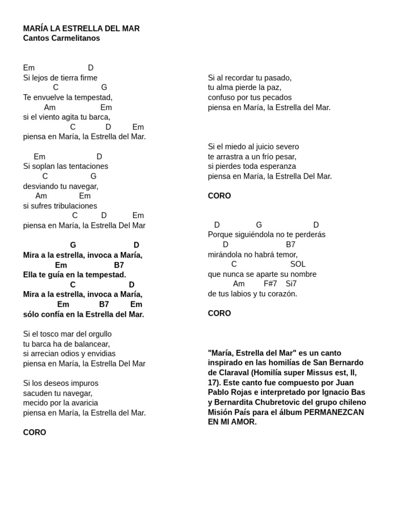 María, Estrella del Mar: Canto y Letra | PDF
