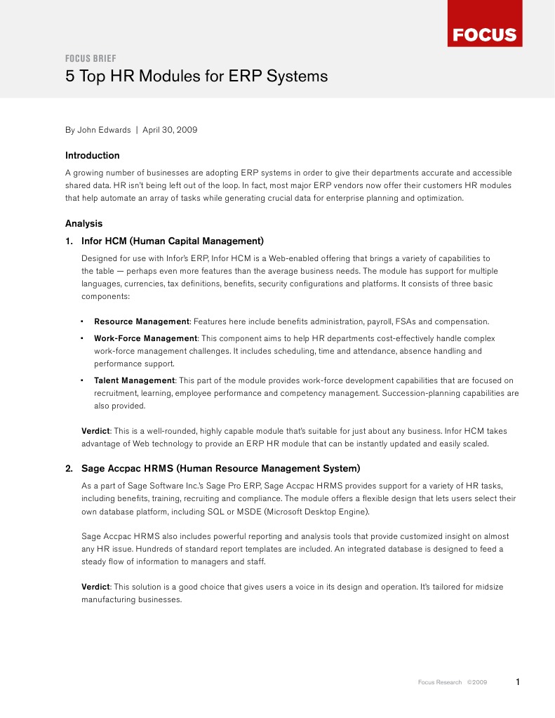 5 Top HR Modules For ERP Systems | PDF