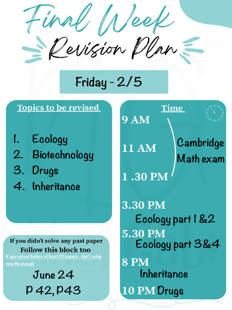 Final Week Revision Plan 2 | PDF | Biology