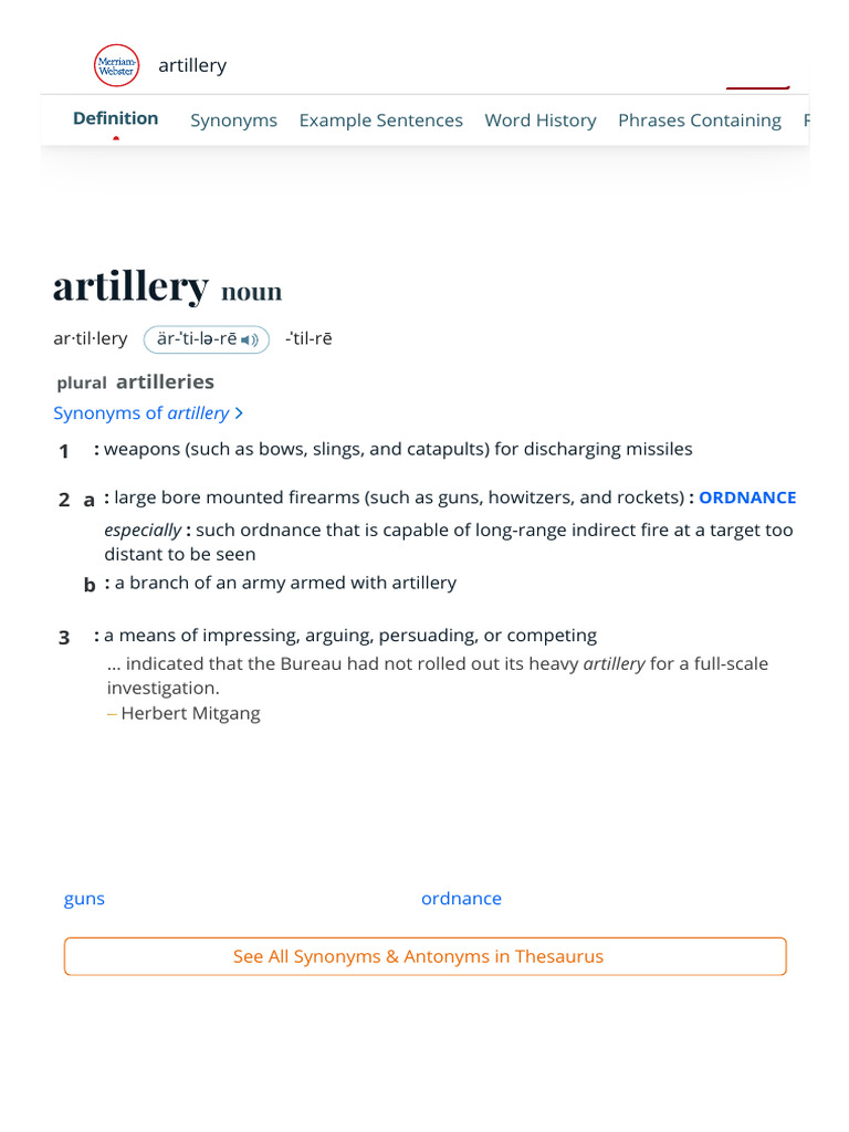 ARTILLERY Definition & Meaning - Merriam-Webster | PDF | Artillery ...