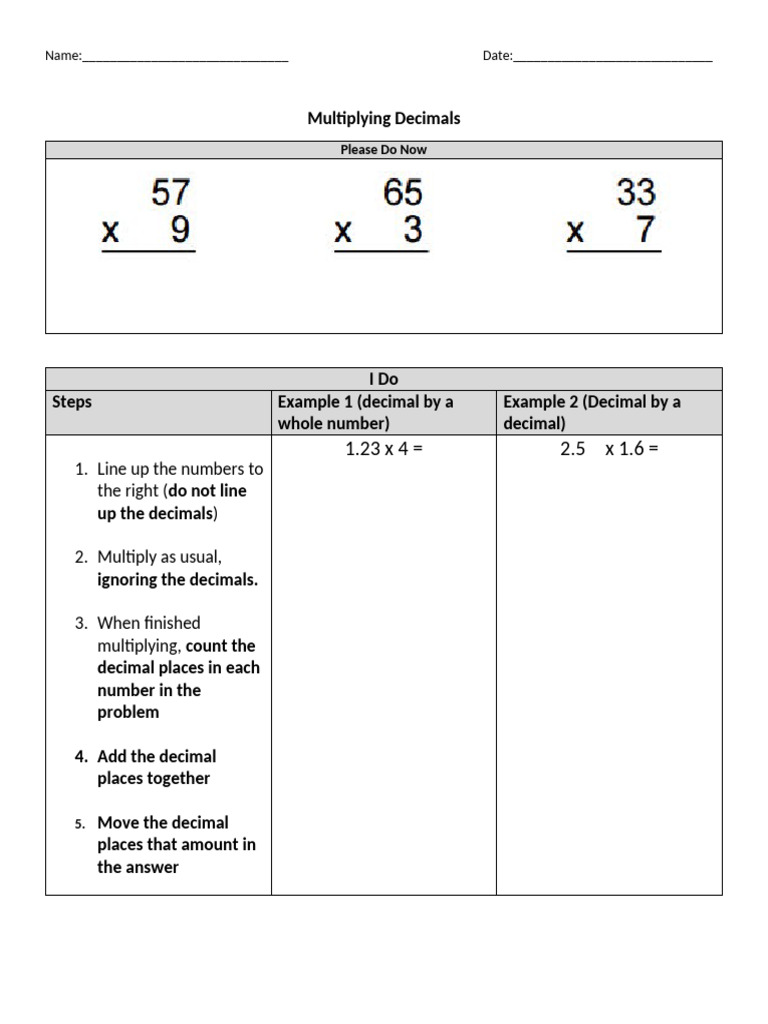 Line Up The Numbers To The Right 2. Multiply As Usual, 3. When Finished Multiplying | PDF ...