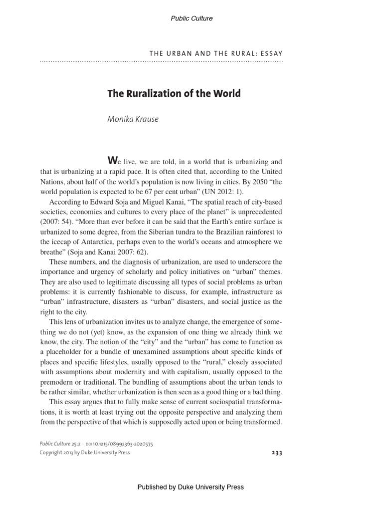 Ruralization of The World 2013-Krause | PDF | Rural Area | Urban Planning