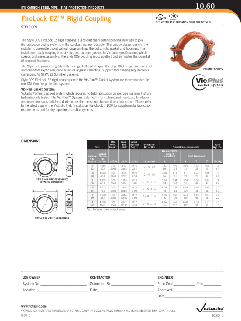 FireLock EZ Rigid Coupling Victaulic | PDF | Pipe (Fluid Conveyance ...