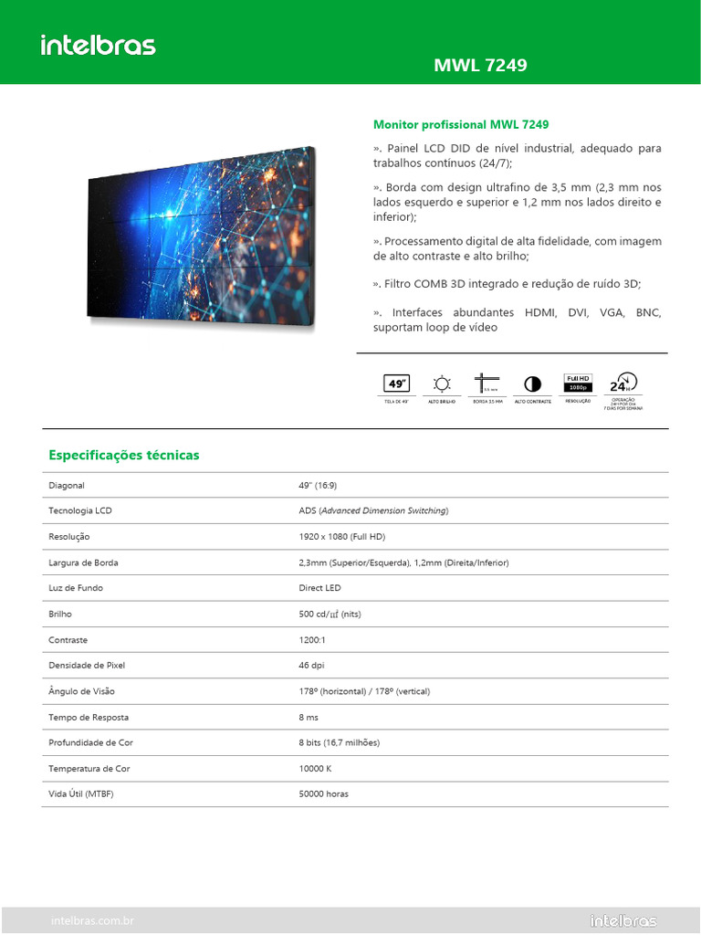 Monitor de Video Wall Datasheet MWL 7249 - 0 | PDF | HDMI | Tecnologia ...