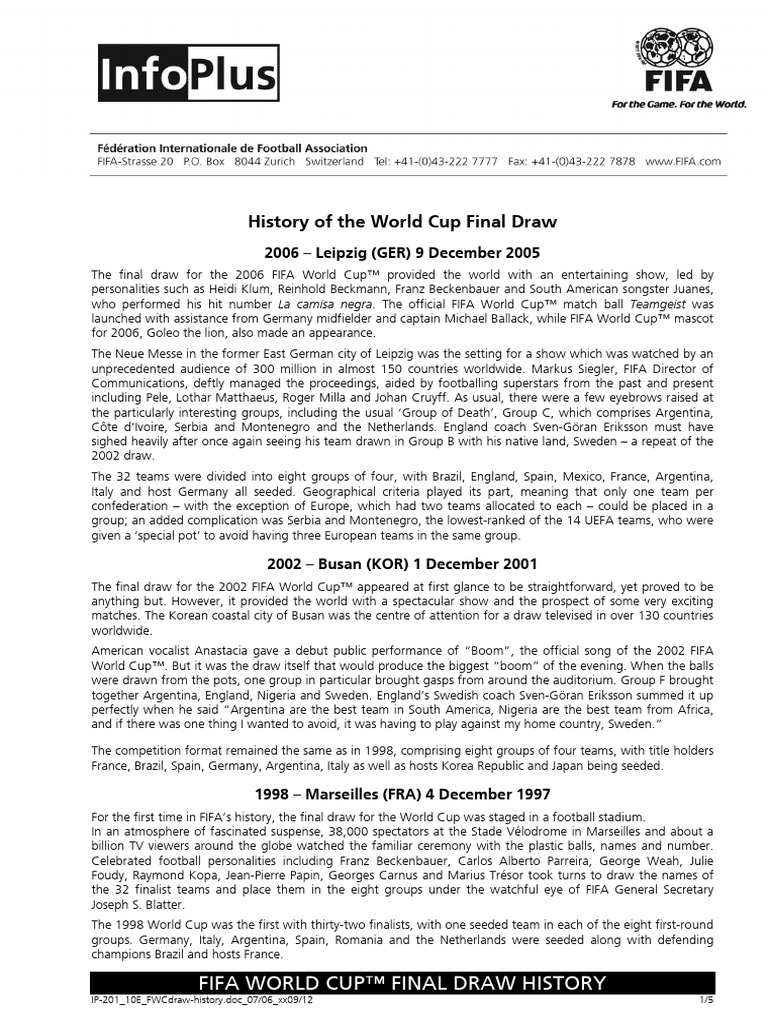 2006 World Cup Final Draw Overview | PDF | Fifa World Cup | England ...
