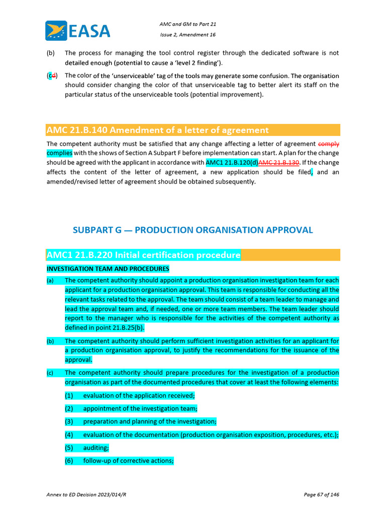 Easa Part 21 - Subpart G | PDF | Audit
