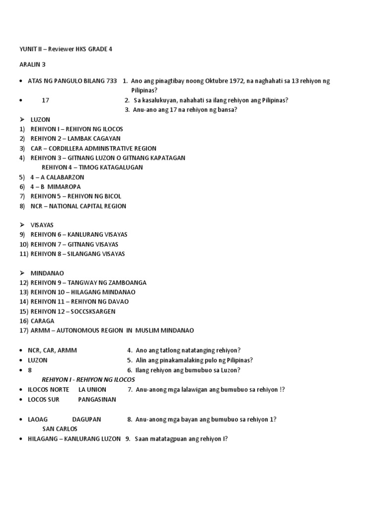 Yunit II - Hekasi Grade IV Reviewer | PDF