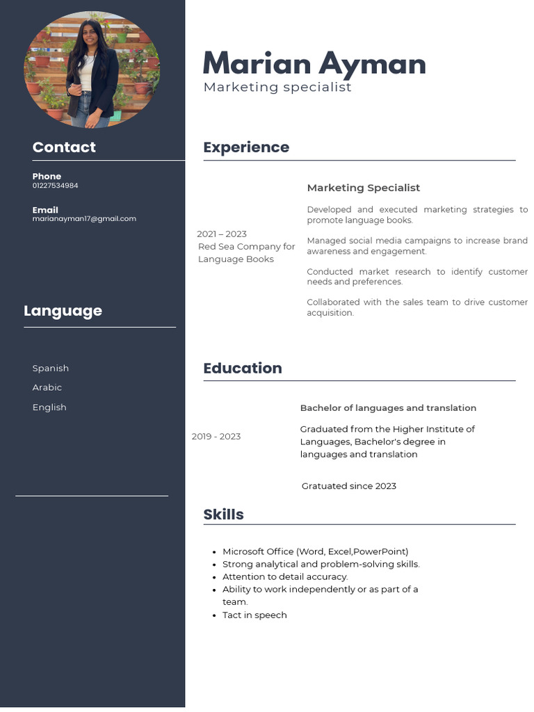 Marketing Specialist Resume: Marian Ayman | PDF