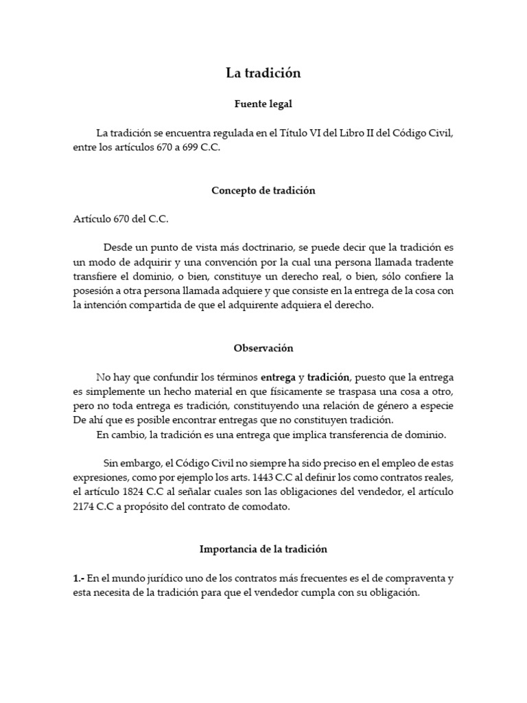 Características de la Tradición en Derecho Civil | PDF | Propiedad ...
